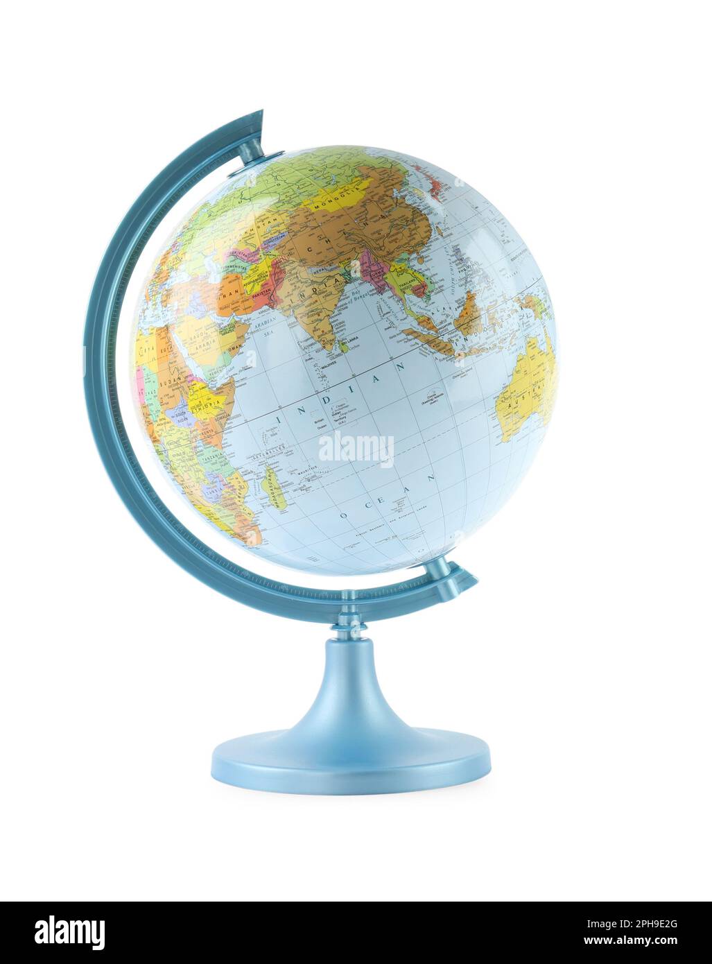 Plastic model globe of Earth isolated on white. Geography lesson Stock ...