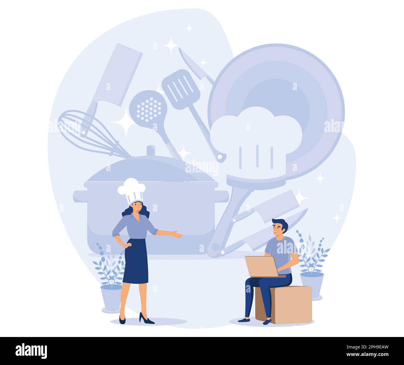 Cooking school - text on kitchen frying pan. Culinary master class ...