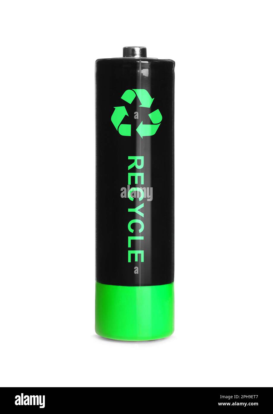 Battery with recycle symbol isolated on white Stock Photo - Alamy