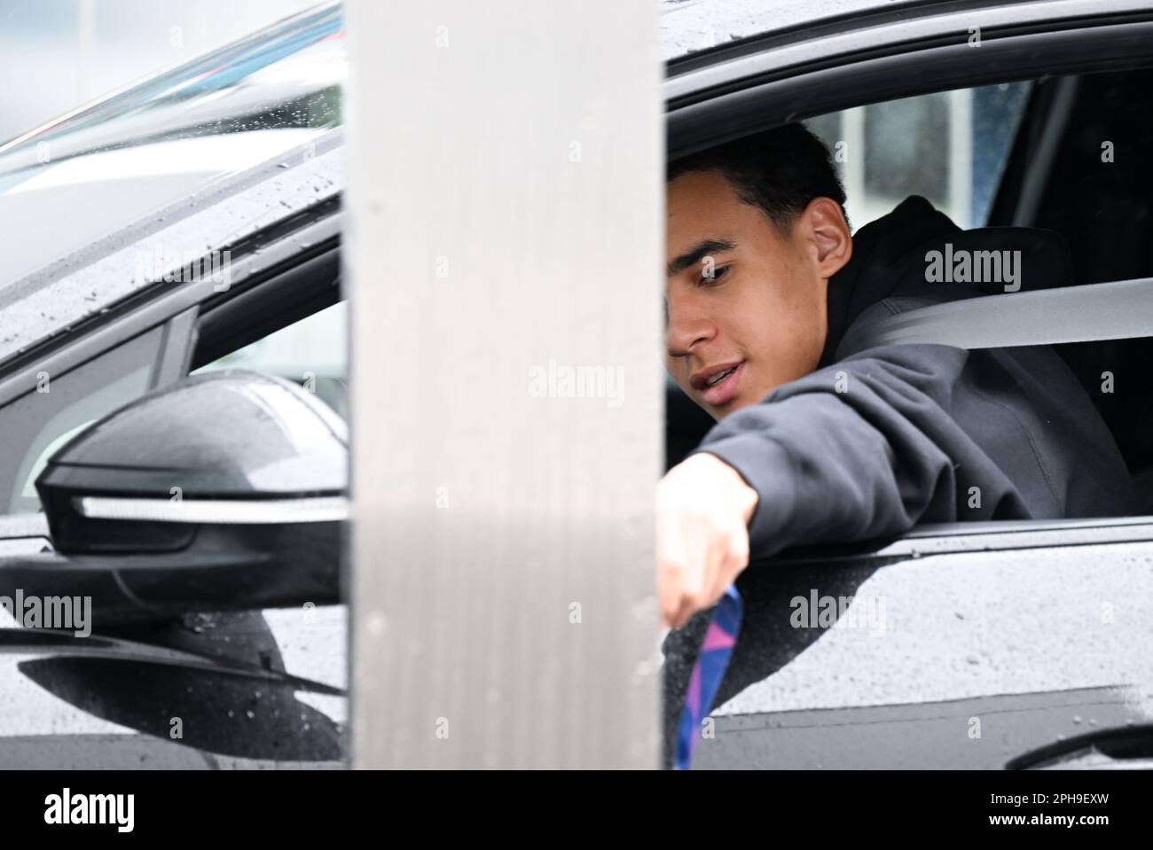 Munich, Germany. 27th Mar, 2023. Jamal Musiala from Munich arrives by ...