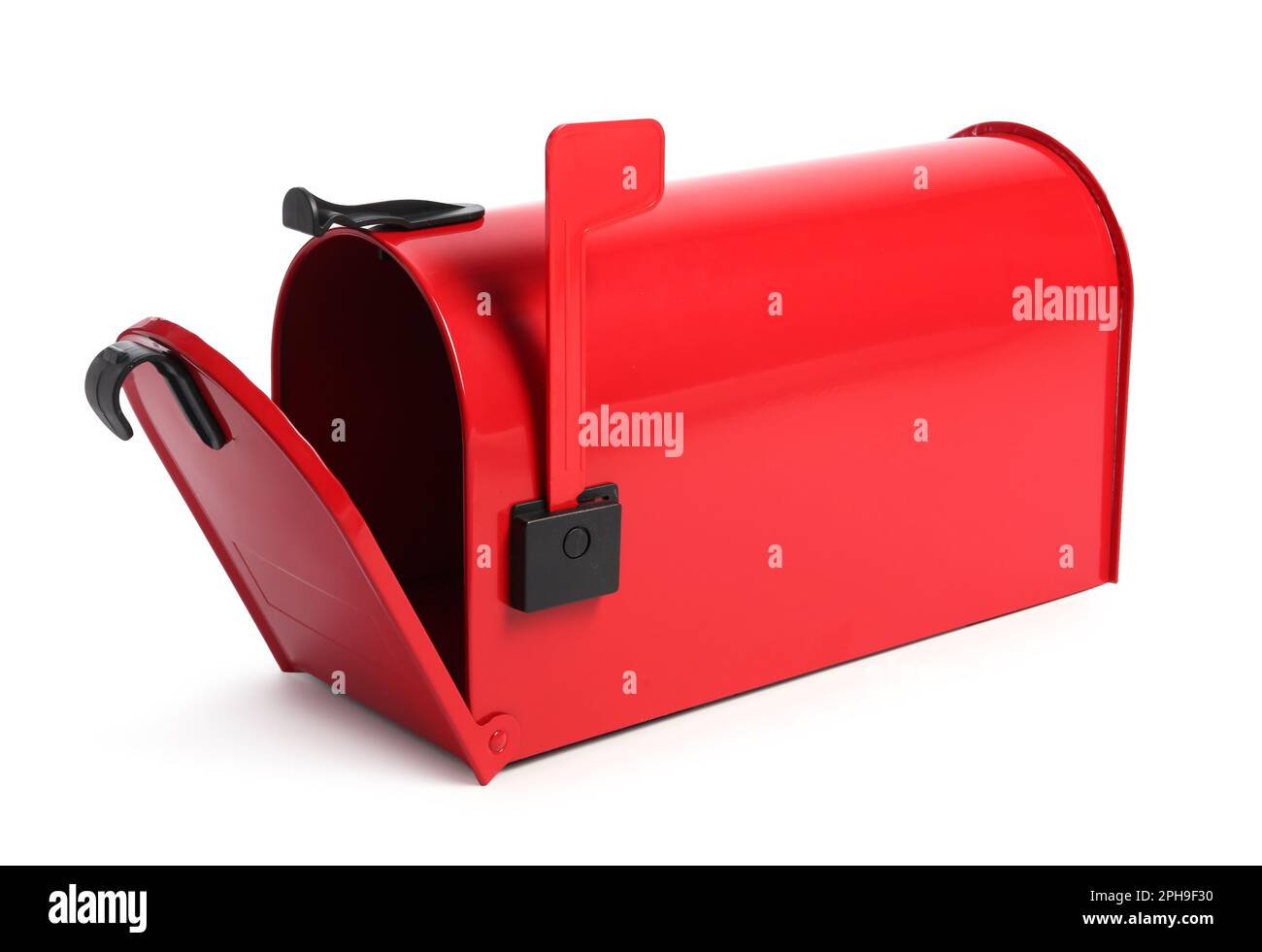 Shiny red letter box on white background Stock Photo - Alamy