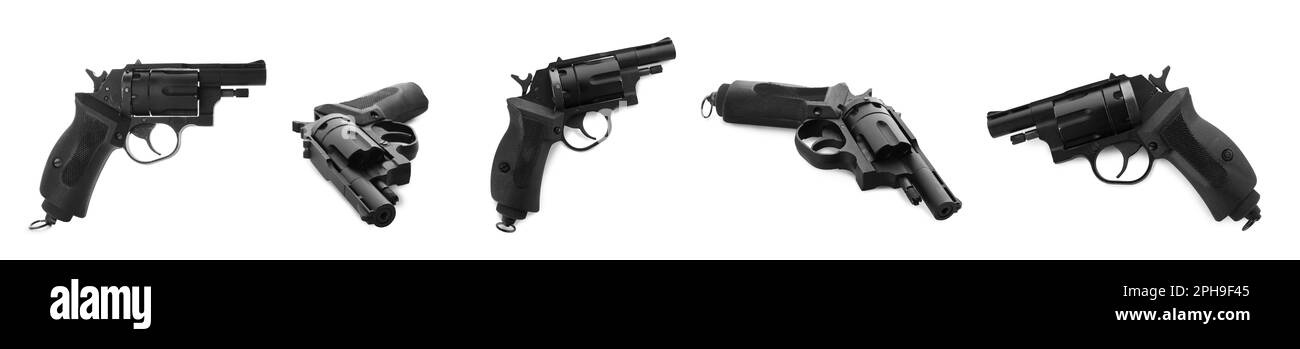 Set with handguns on white background. Banner design Stock Photo - Alamy