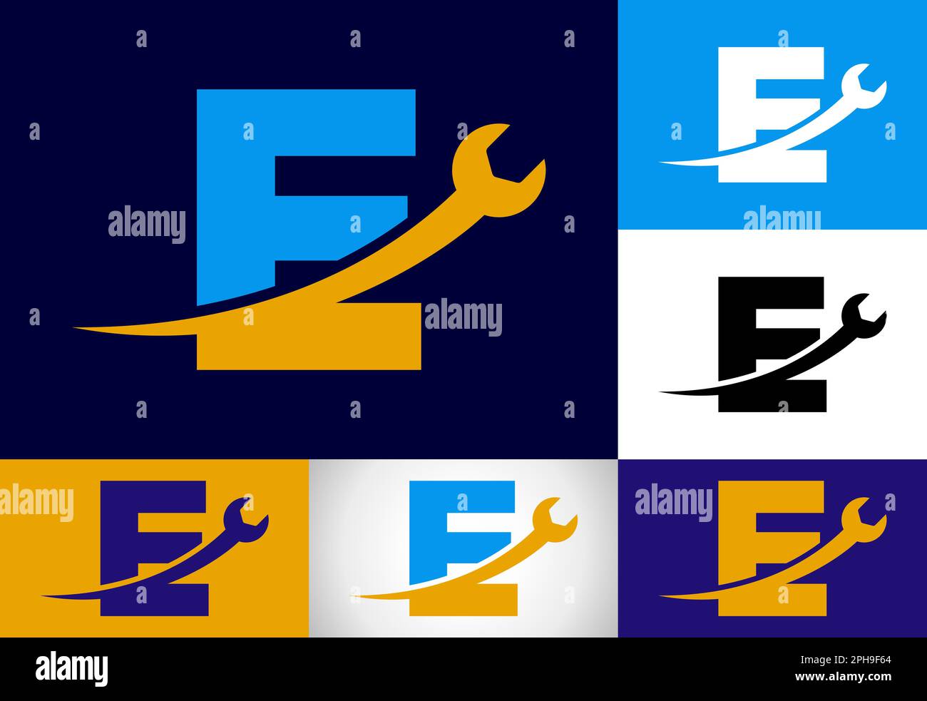 Graphic alphabet with wrench. Logo for mechanical, technology, repair ...