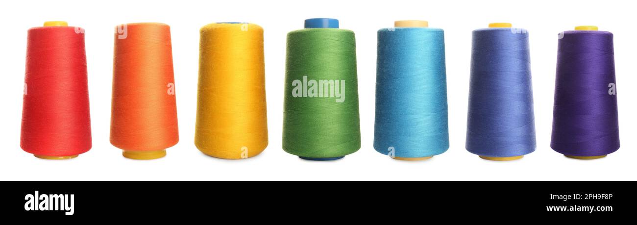 Set with spools of multicolor on white background. Banner design Stock ...
