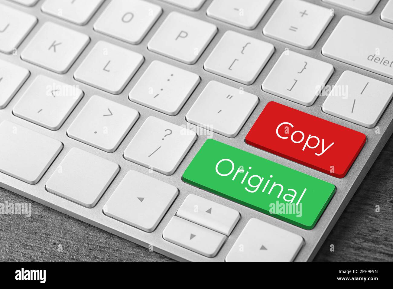 Color buttons with words Copy and Original on keyboard, closeup view ...