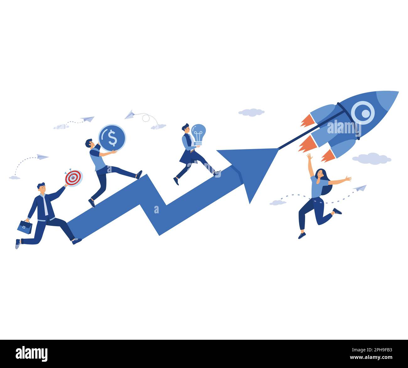 entrepreneurship teamwork on start up project startup. people run rocket ,investments ,ideas new ...