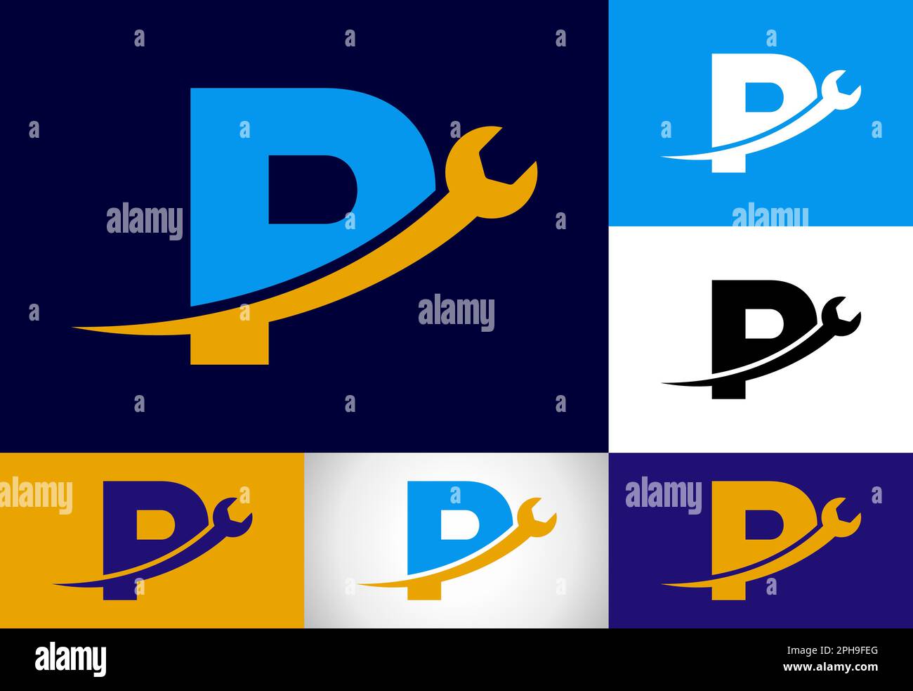 Graphic alphabet with wrench. Logo for mechanical, technology, repair ...