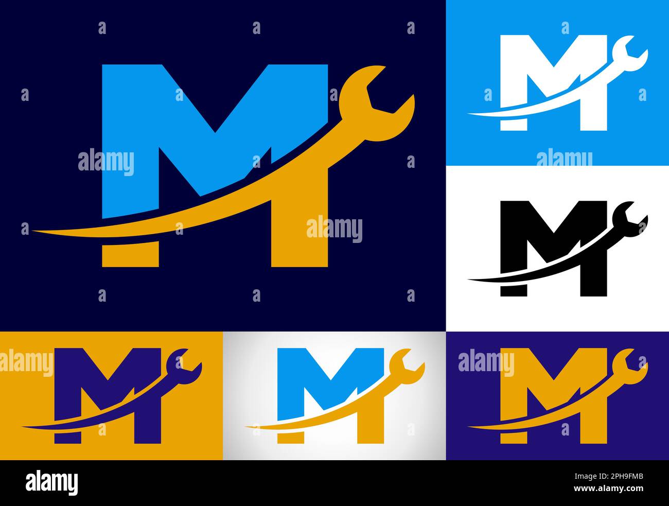 Graphic alphabet with wrench. Logo for mechanical, technology, repair ...