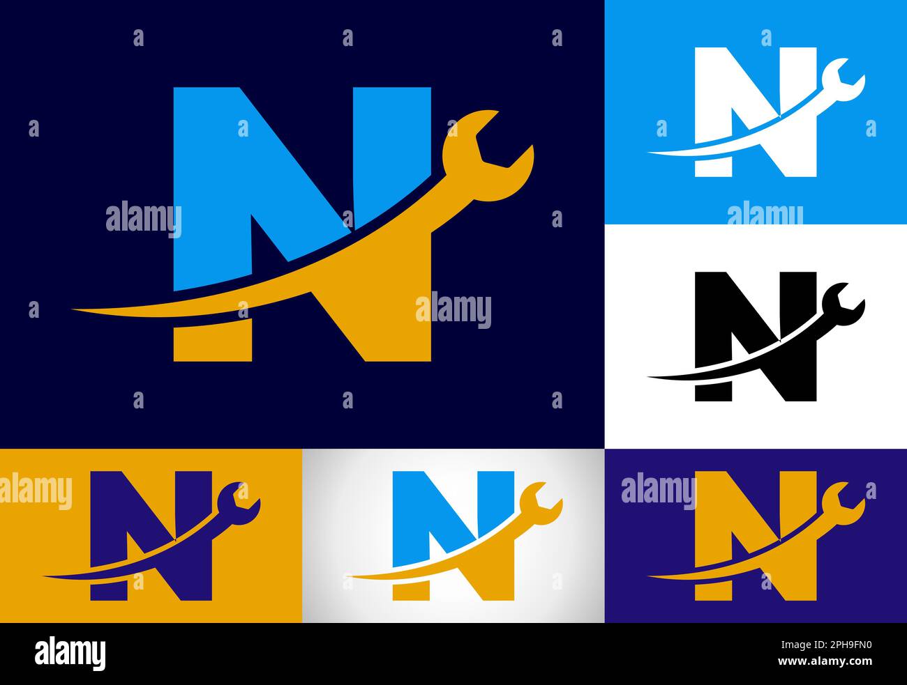 Graphic alphabet with wrench. Logo for mechanical, technology, repair ...