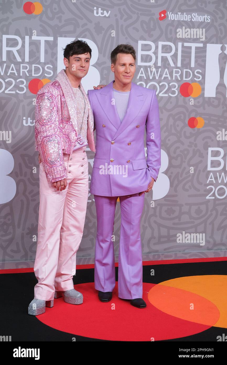 Tom Daley And Dustin Lance Black photographed attending The BRITS Red ...
