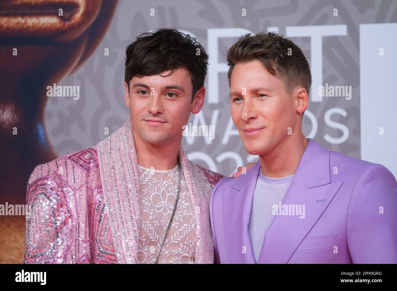 Tom Daley And Dustin Lance Black photographed attending The BRITS Red ...