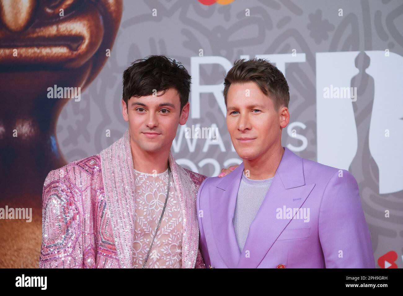 Tom Daley And Dustin Lance Black photographed attending The BRITS Red ...