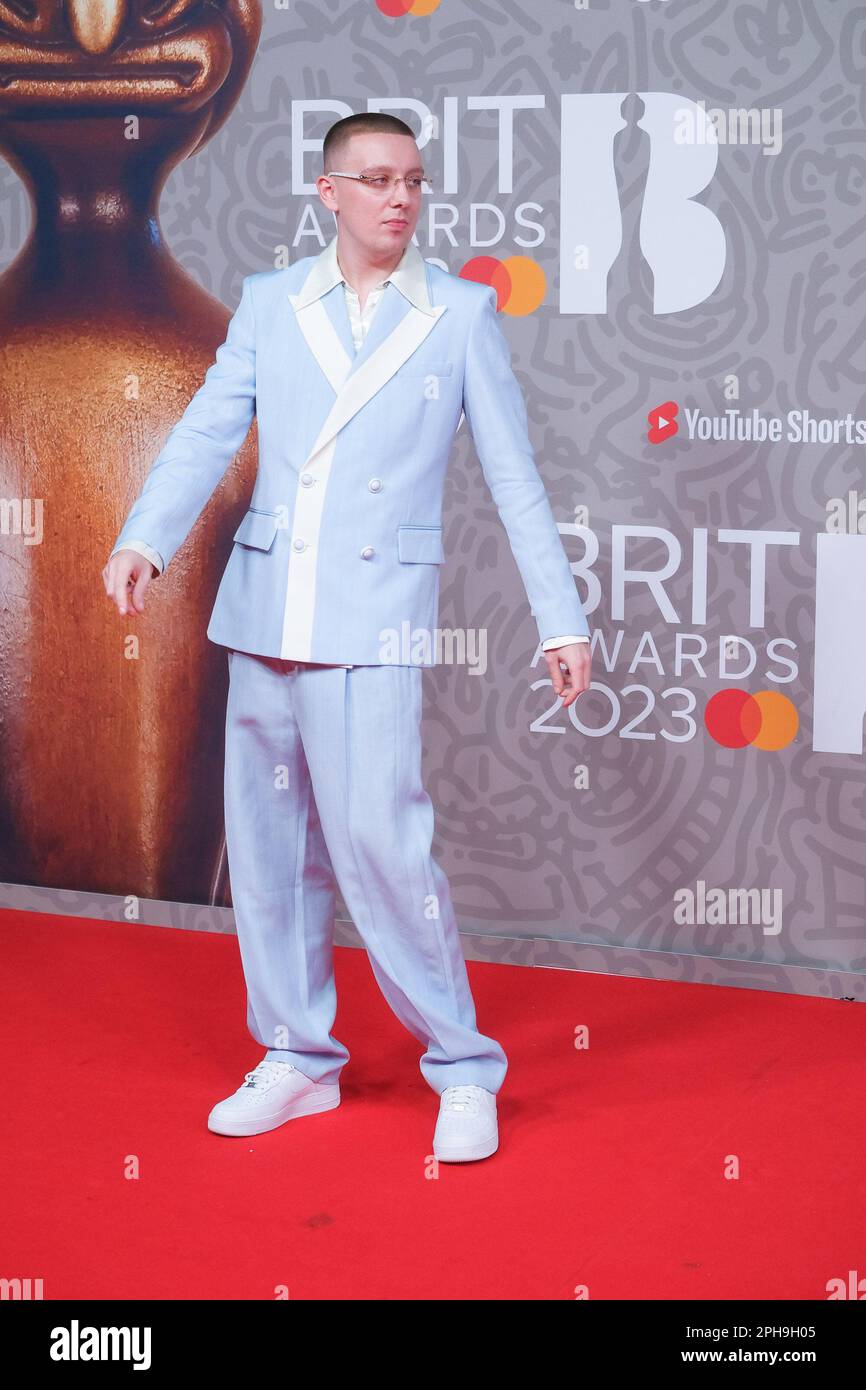 Aitch photographed attending The BRITS Red Carpet Arrivals at The O2 in ...