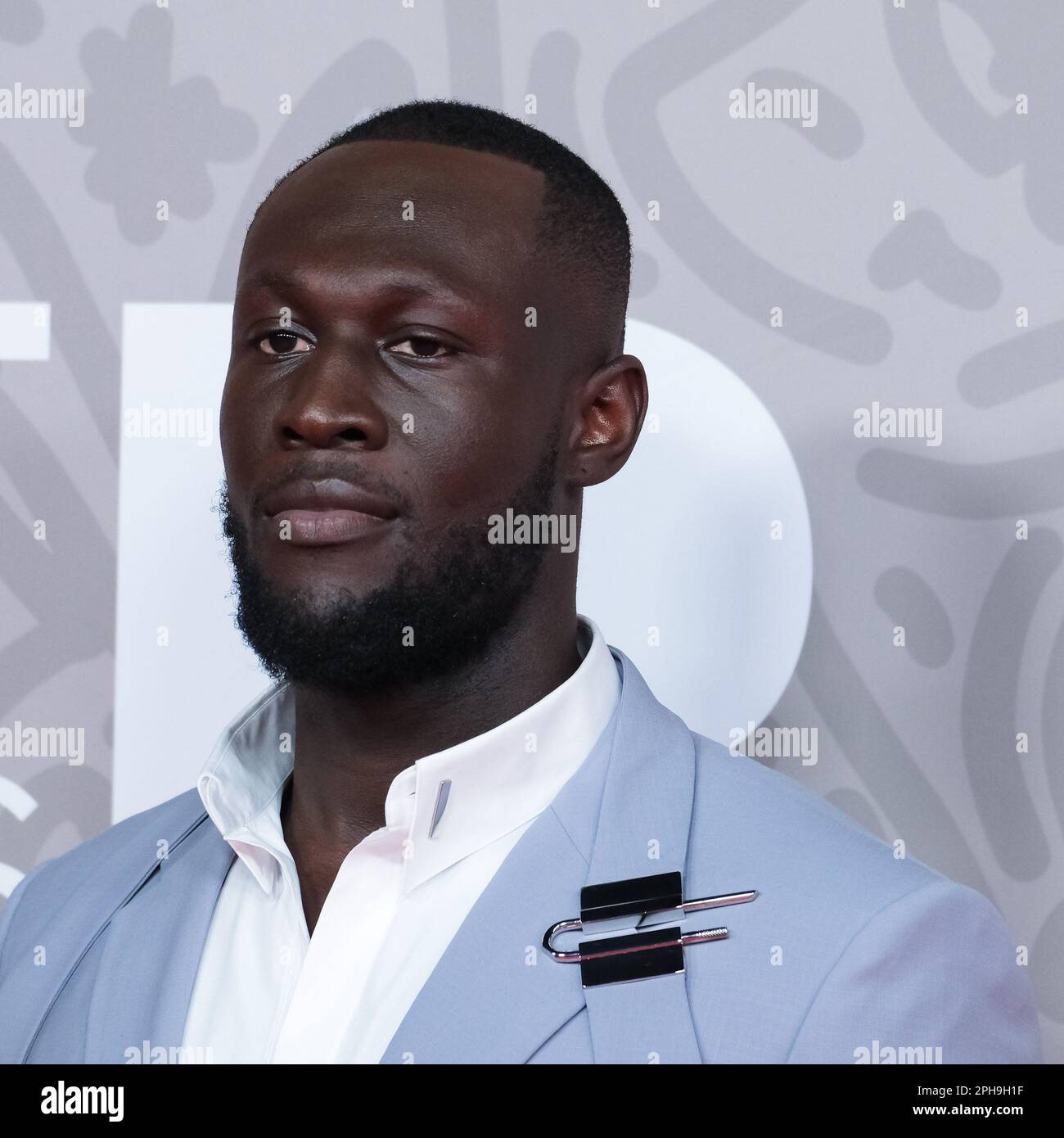 Stormzy photographed attending The BRITS Red Carpet Arrivals at The O2 ...