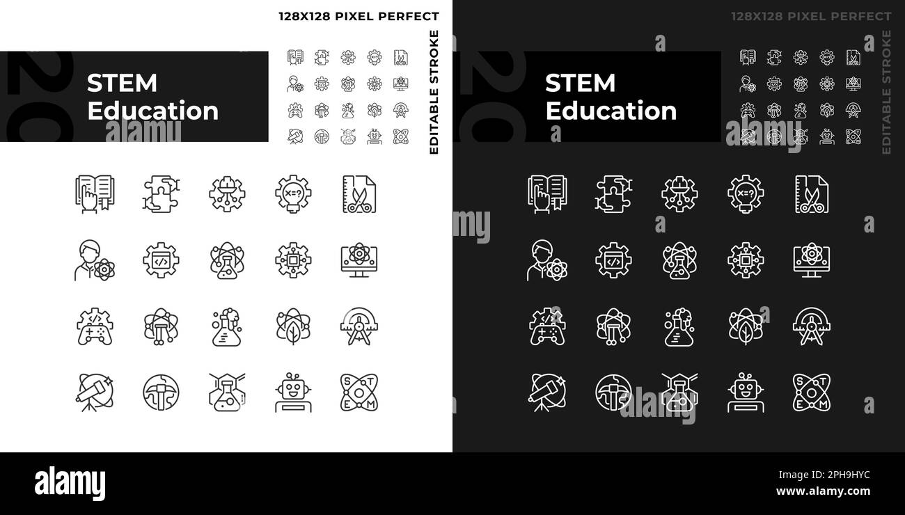 STEM education pixel perfect linear icons set for dark, light mode Stock Vector Image & Art - Alamy