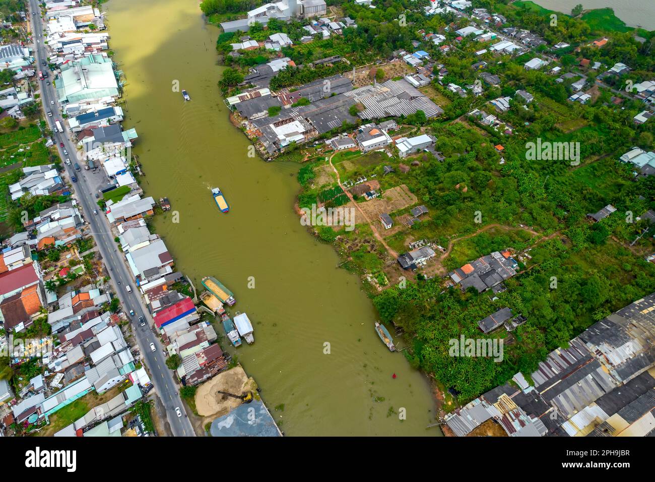 Aerial view landscape of the Mekong Delta in Sa Dec, Dong Thap, Vietnam ...