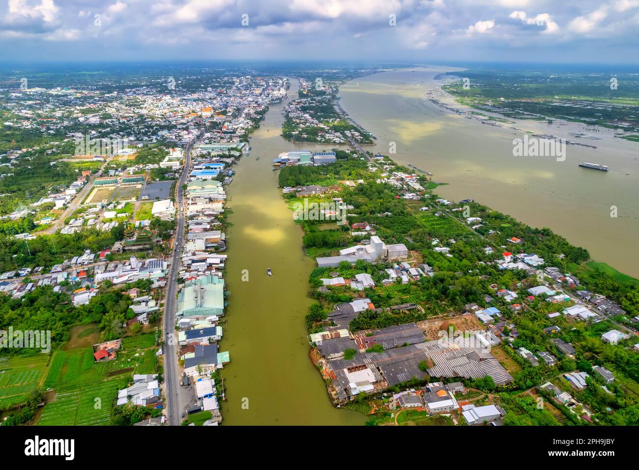 Aerial view landscape of the Mekong Delta in Sa Dec, Dong Thap, Vietnam ...