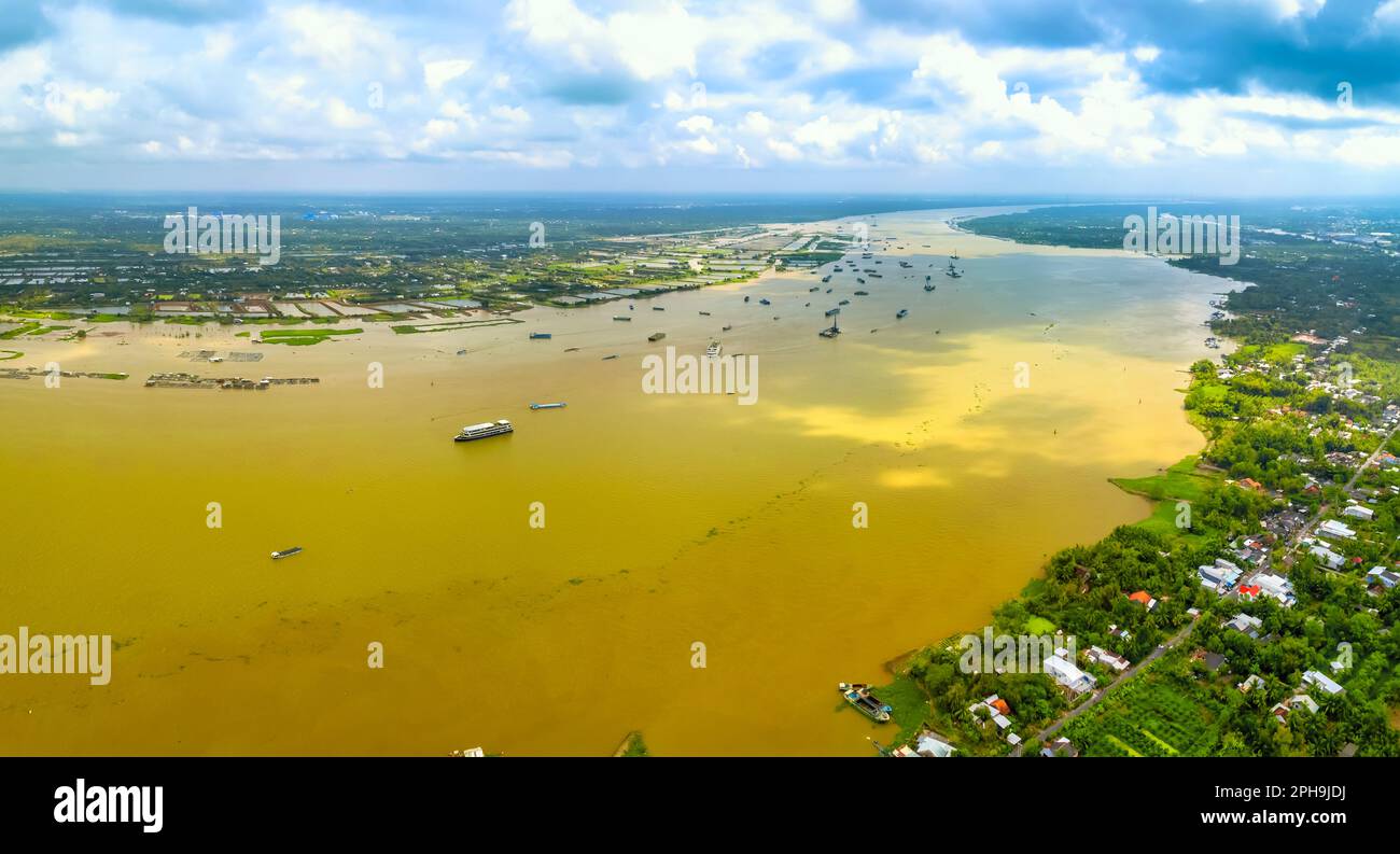 Aerial view landscape of the Mekong Delta in Sa Dec, Dong Thap, Vietnam ...