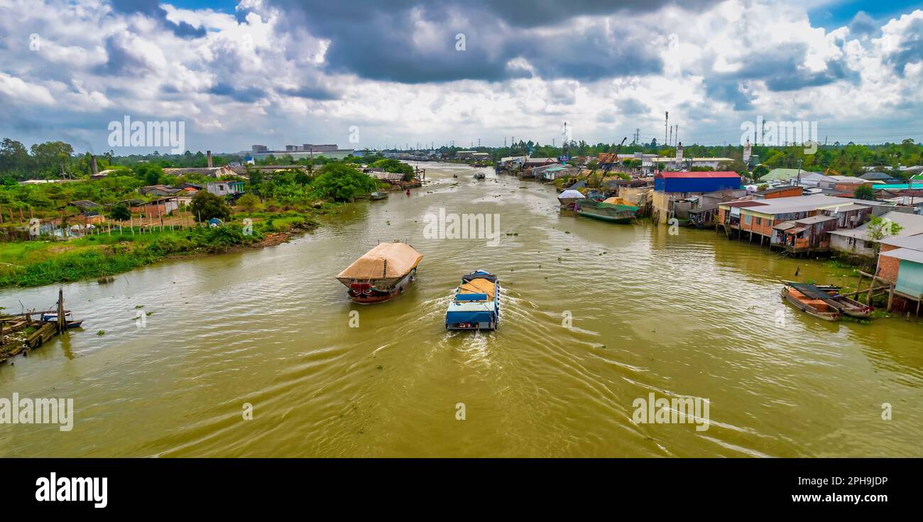 Aerial view landscape of the Mekong Delta in Sa Dec, Dong Thap, Vietnam ...