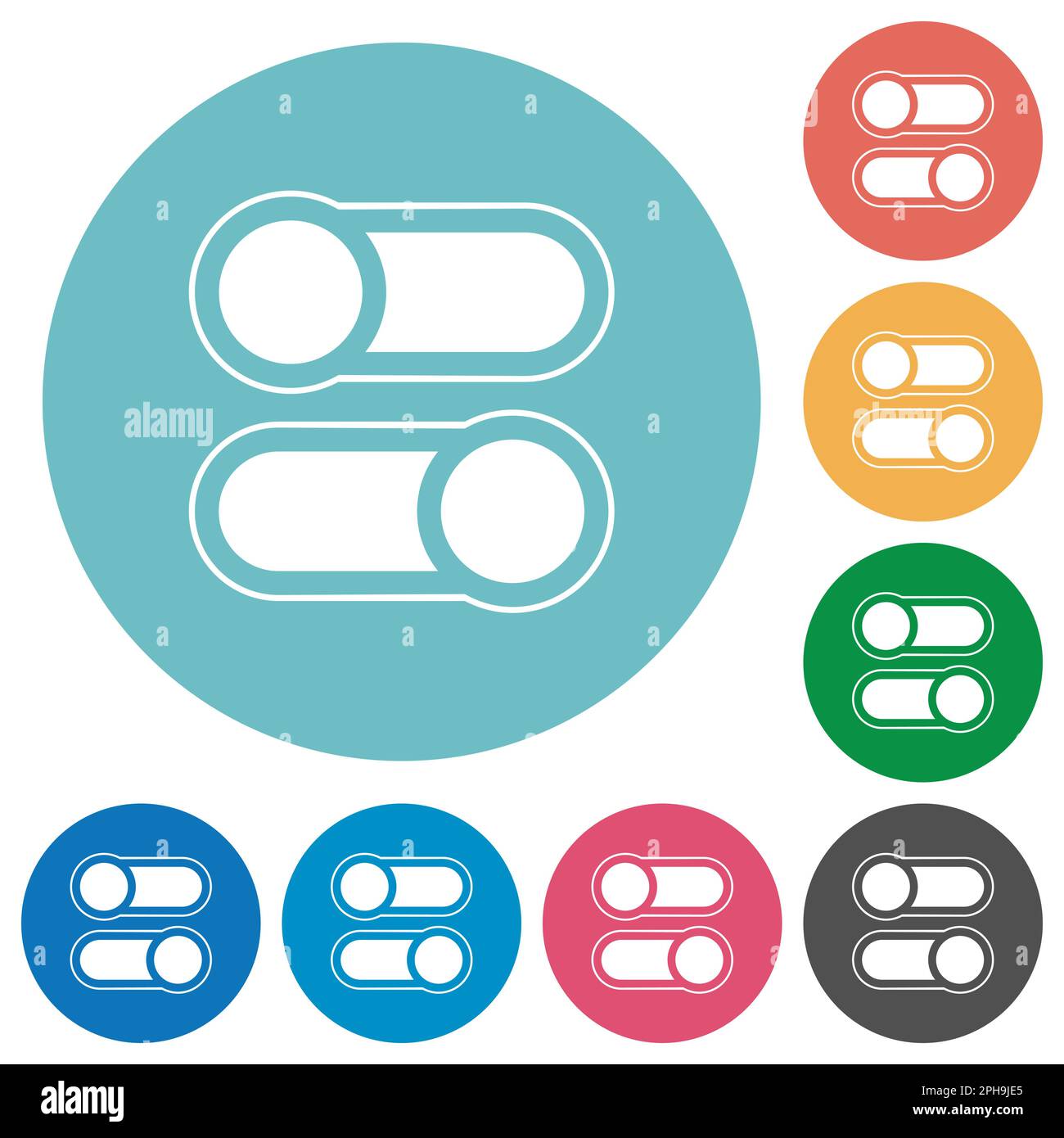 Horizontal Toggle Switches Alternate Flat White Icons On Round Color