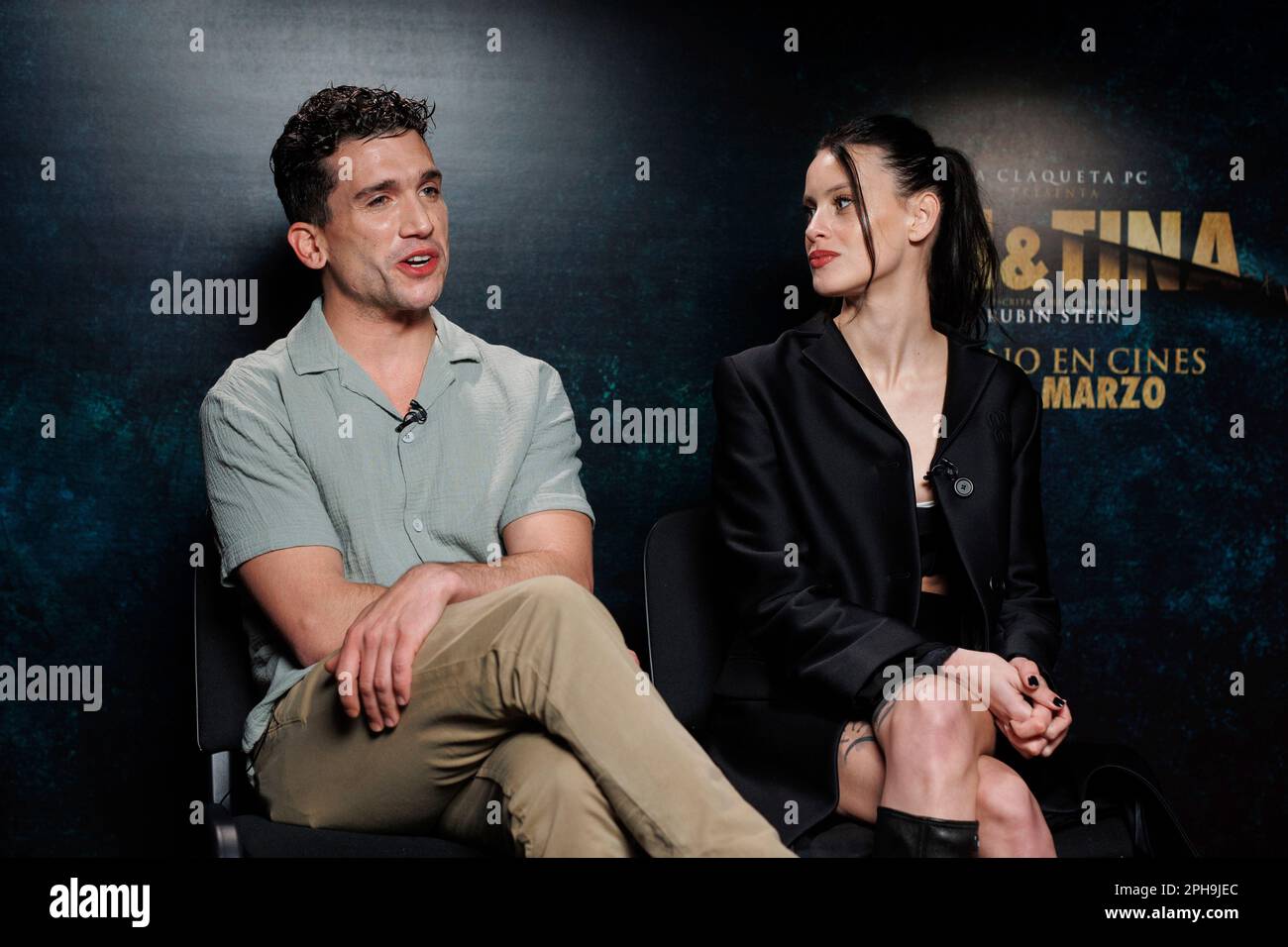 Actors Jaime Lorente and Milena Smith during an interview with Europa Press for the premiere of ...