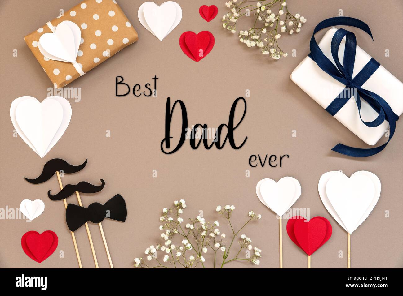 Flat Lay With Accessories, Gifts, Hearts, Text Best Dad Ever Stock ...