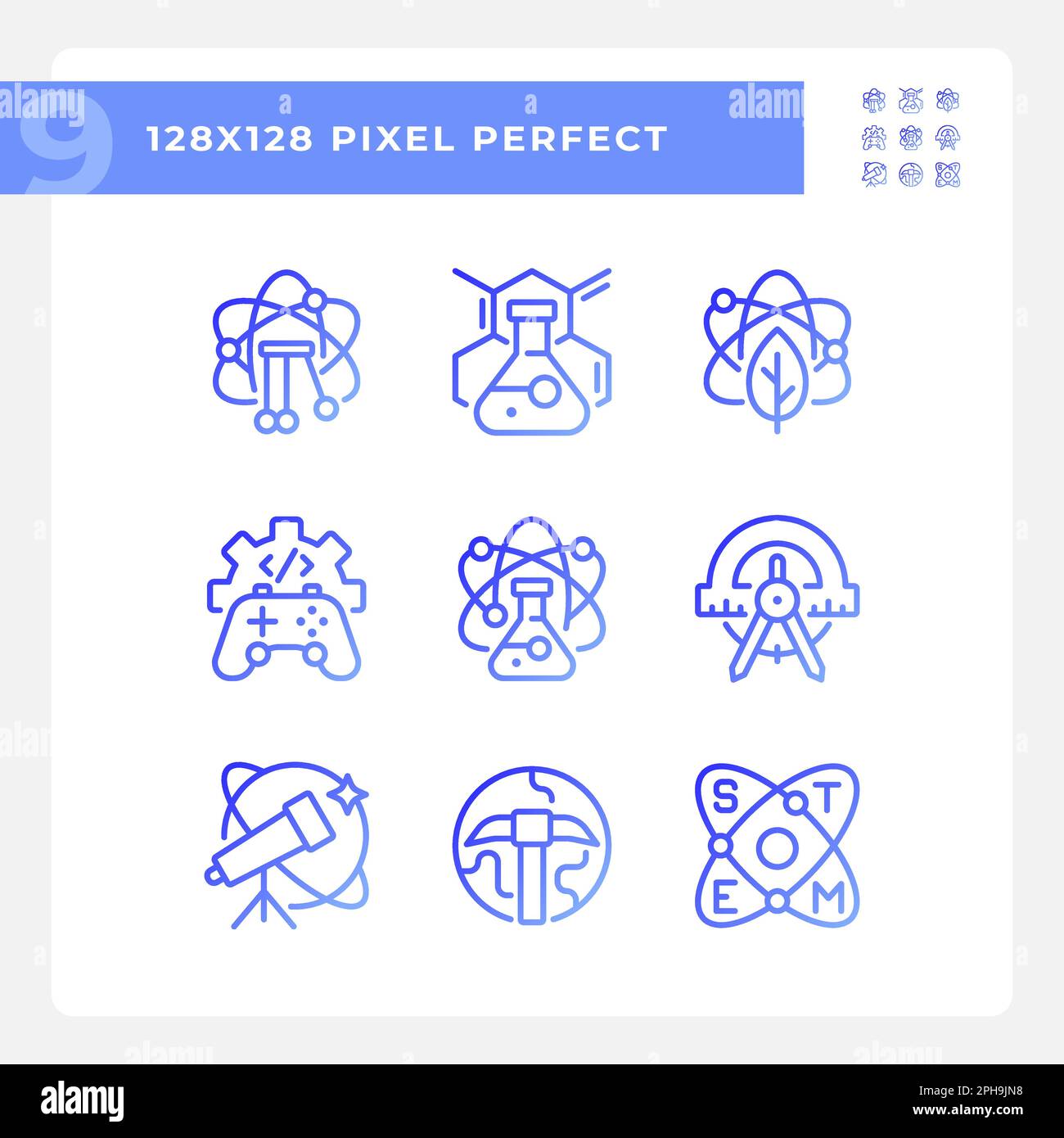 Opportunities Of Stem Education Pixel Perfect Gradient Linear Vector Icons Set Stock Vector