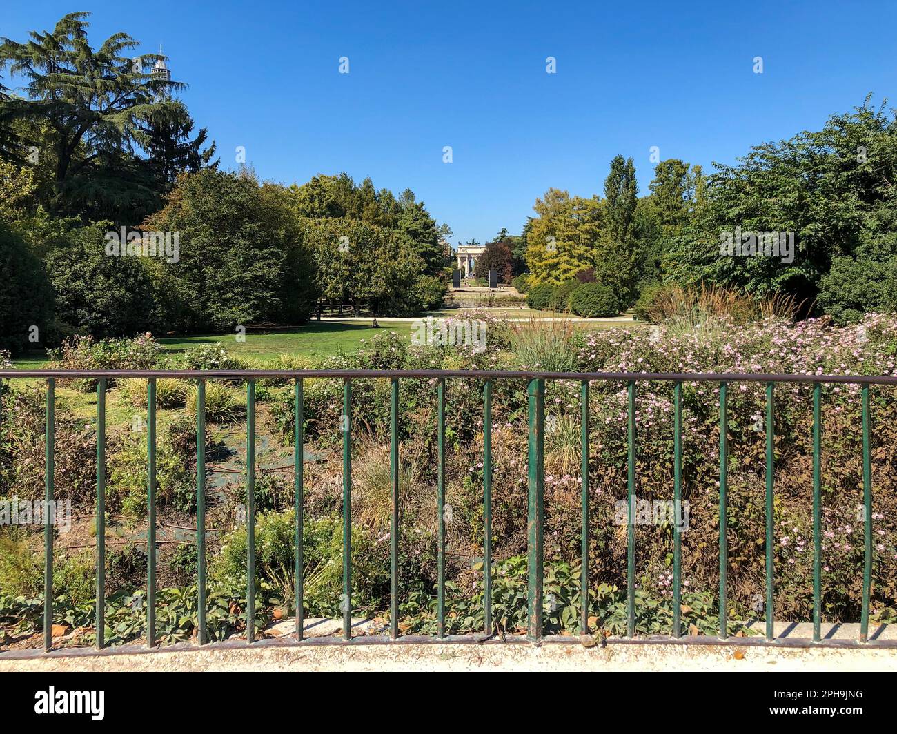 Urban park in Milan, Italy. Parco Sempione in Milan view from Piazza ...