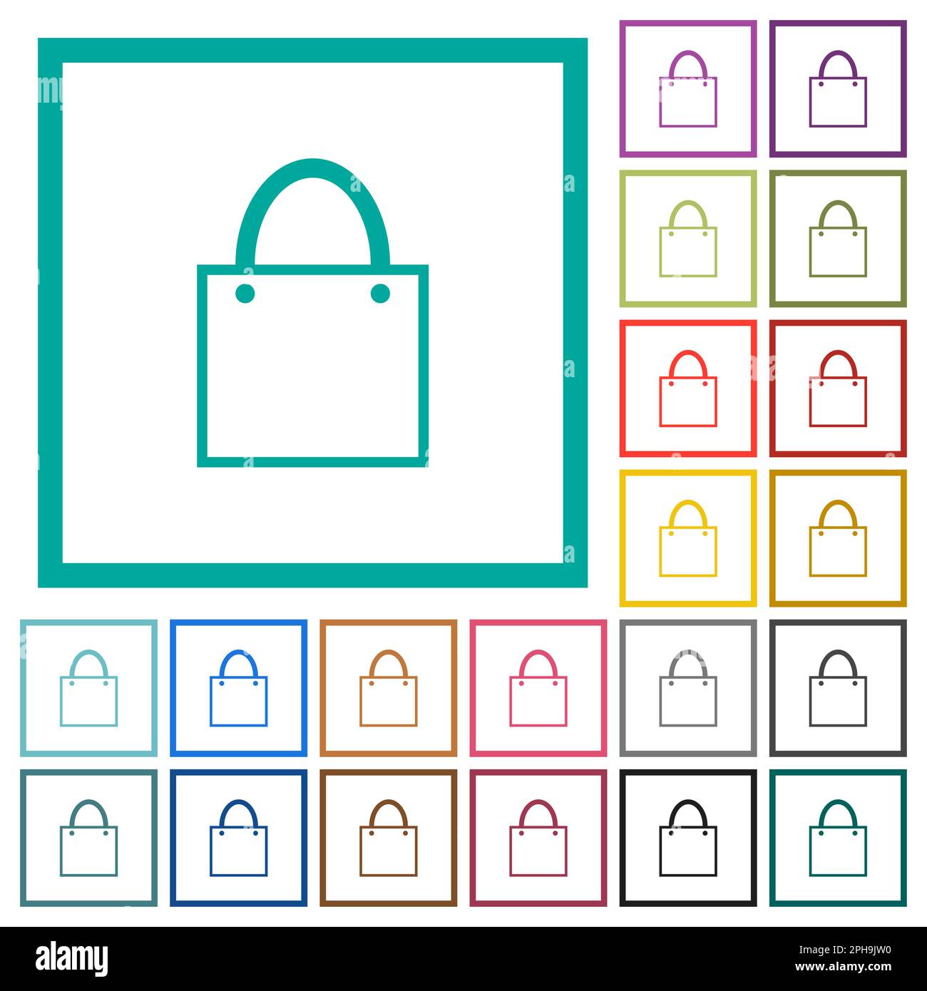 Shopping bag outline flat color icons with quadrant frames on white ...