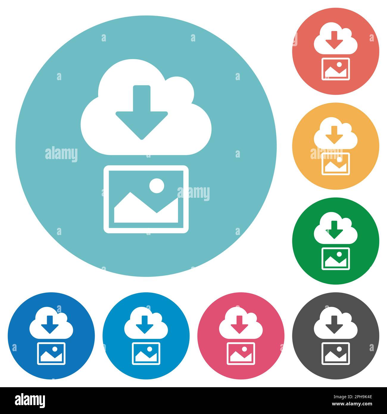 Download image from cloud solid flat white icons on round color ...