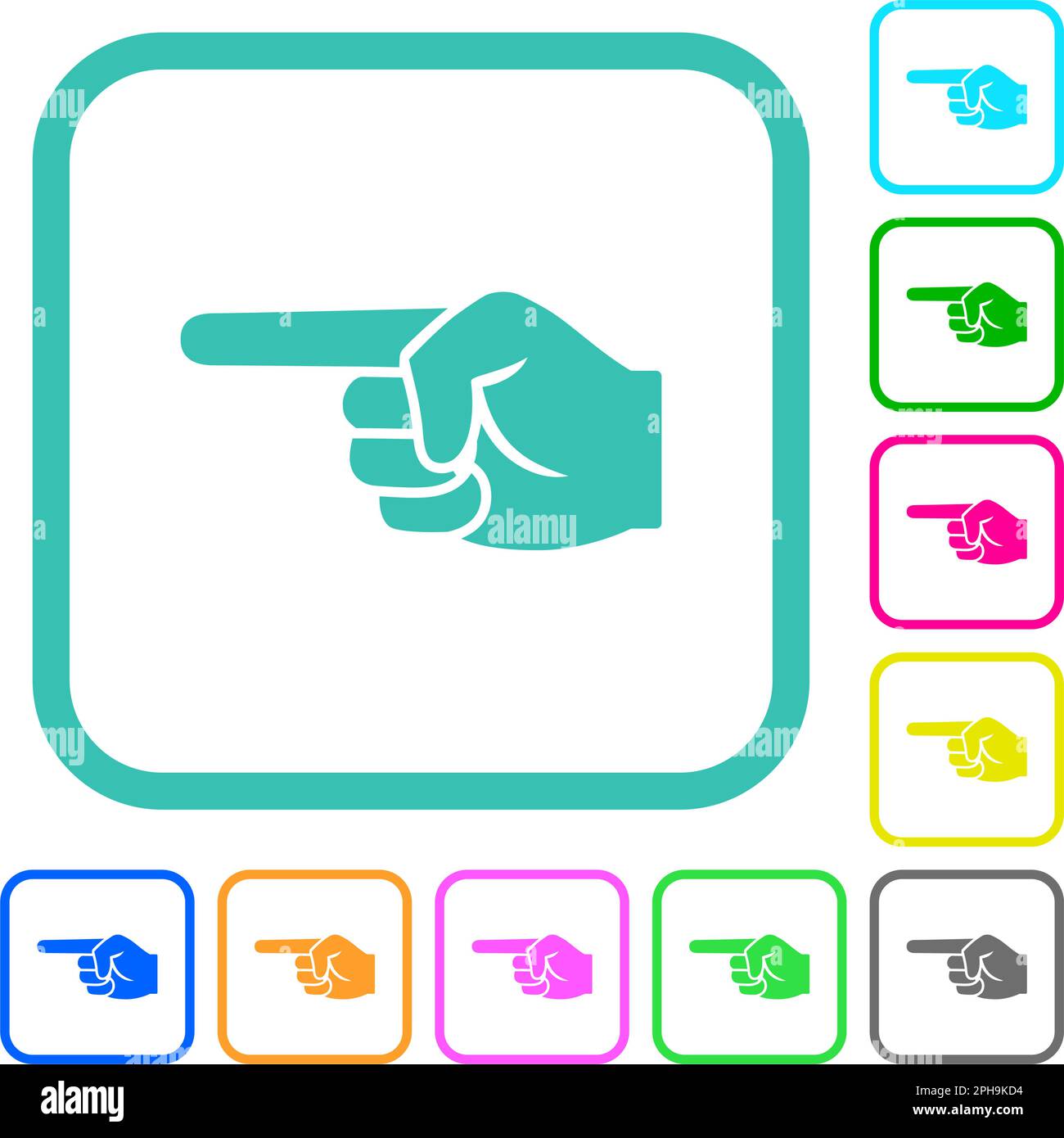 Left pointing hand solid vivid colored flat icons in curved borders on ... Left pointing hand solid vivid colored flat icons in curved borders on ...