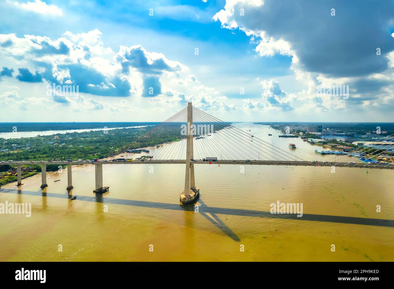 Rach Mieu bridge, Tien Giang, Vietnam, aerial view. Rach Mieu bridge ...