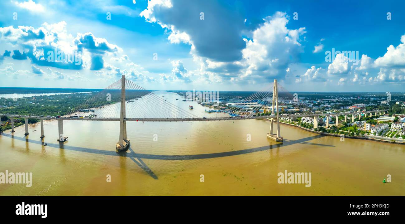 Rach Mieu bridge, Tien Giang, Vietnam, aerial view. Rach Mieu bridge ...