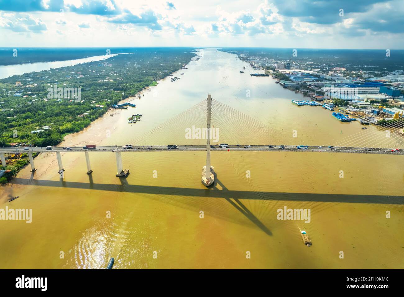 Rach Mieu bridge, Tien Giang, Vietnam, aerial view. Rach Mieu bridge ...