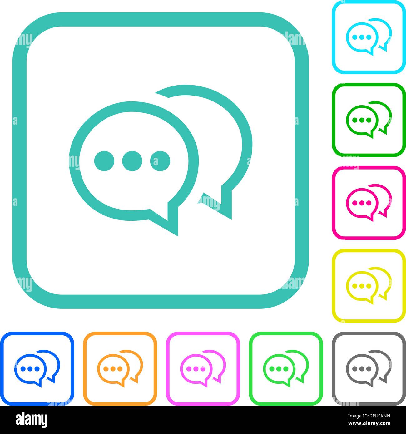 Two oval active chat bubbles outline vivid colored flat icons in curved ...