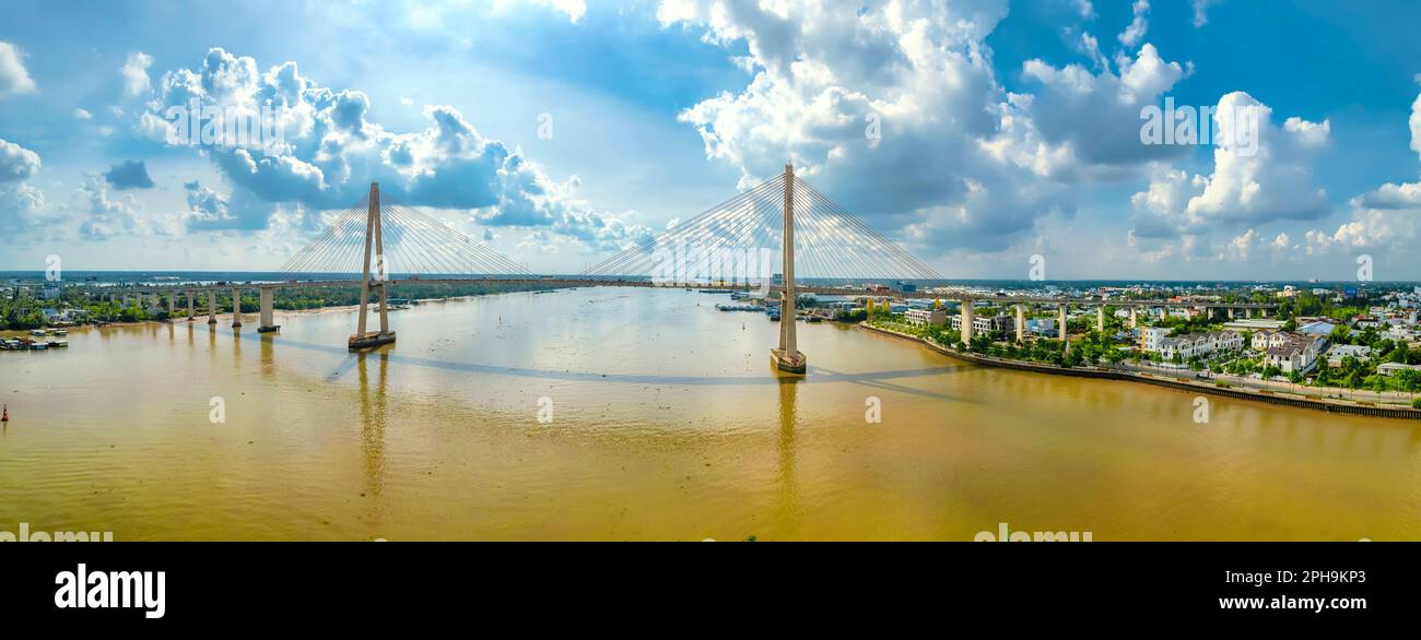 Rach Mieu bridge, Tien Giang, Vietnam, aerial view. Rach Mieu bridge ...