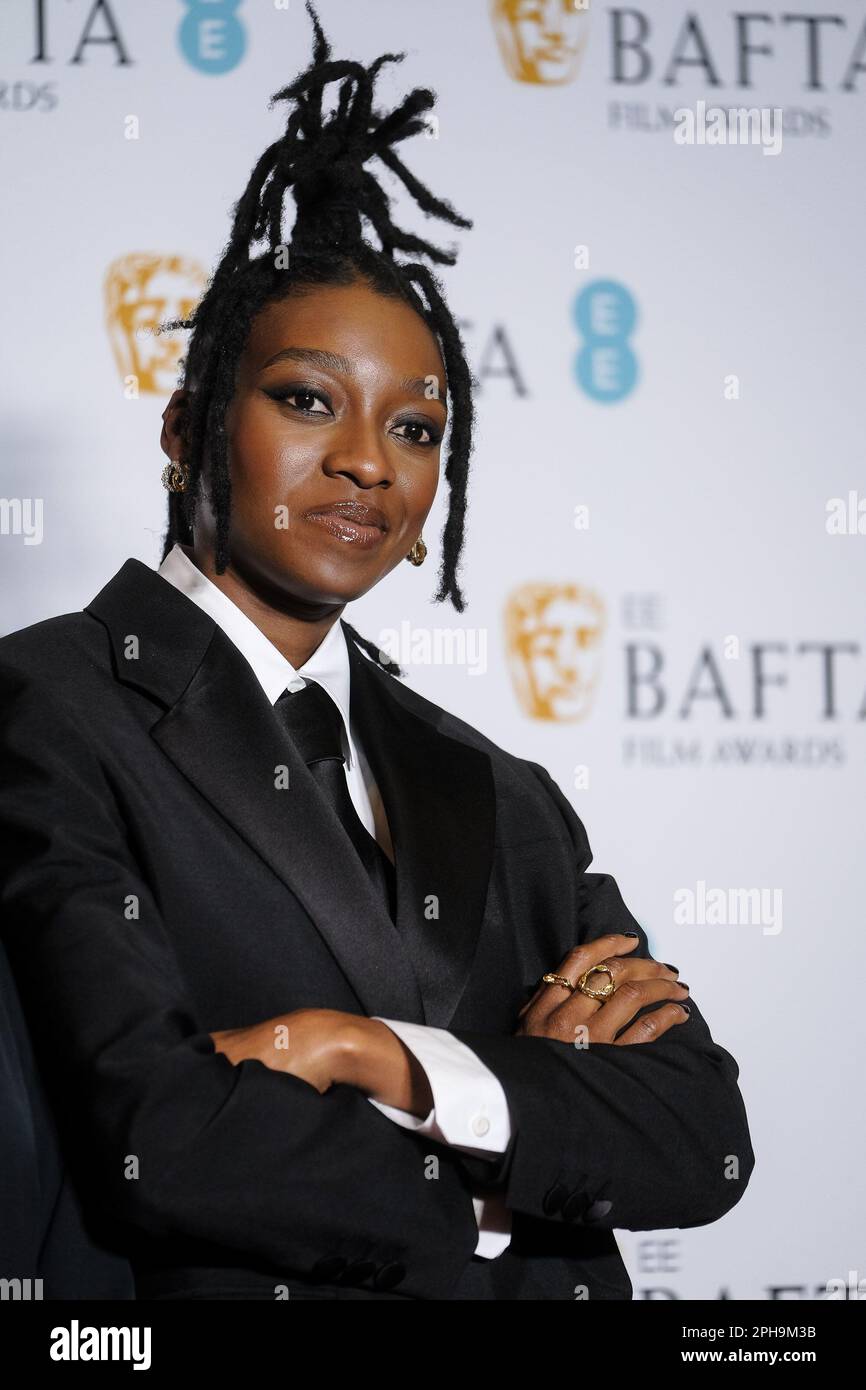 Little Simz photographed in the 2023 EE BAFTA Film Awards Winner press ...