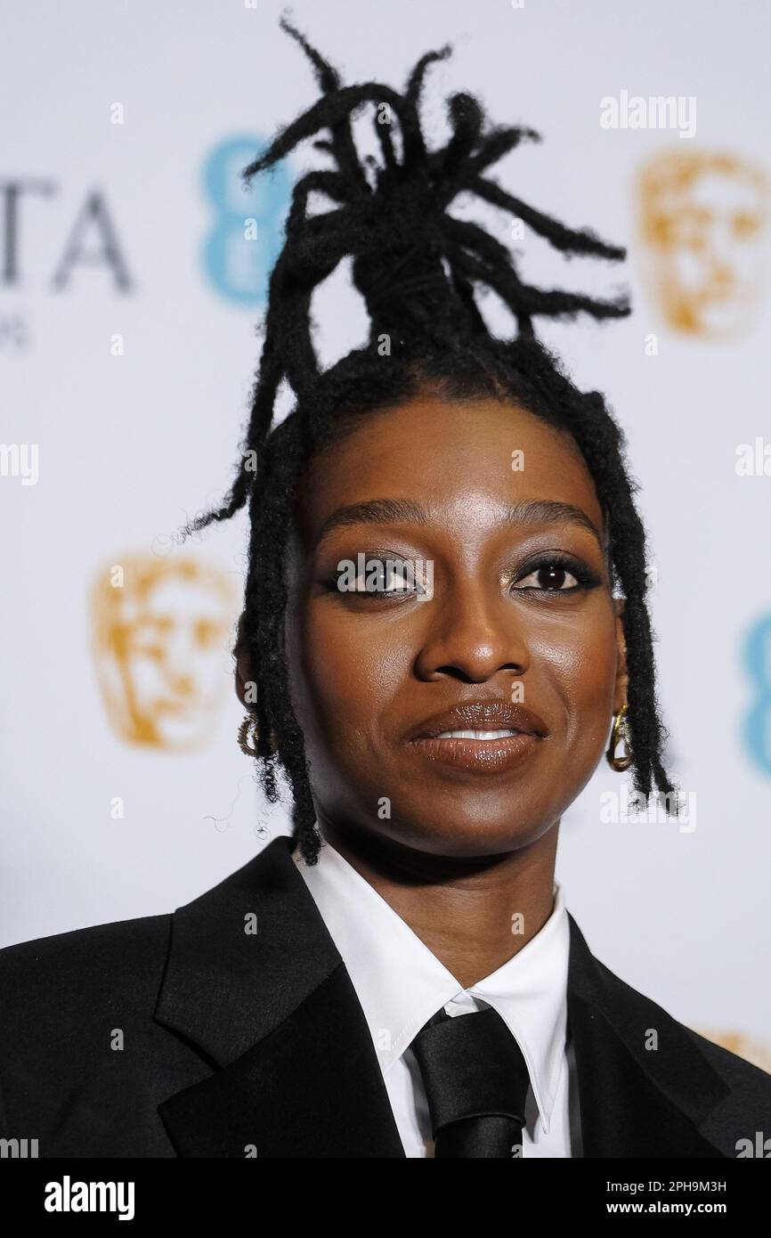 Little Simz photographed in the 2023 EE BAFTA Film Awards Winner press ...