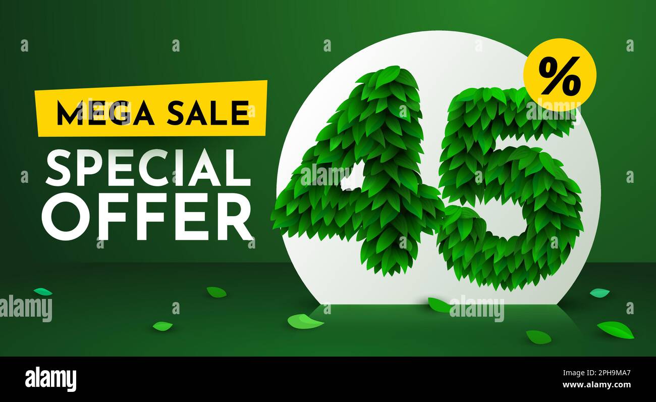45 percent Off. Discount creative composition. Sale brochure with font ...