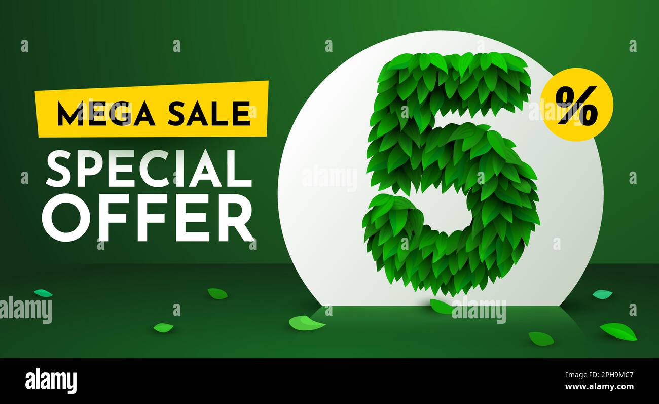 5 percent Off. Discount creative composition. Sale brochure with font ...