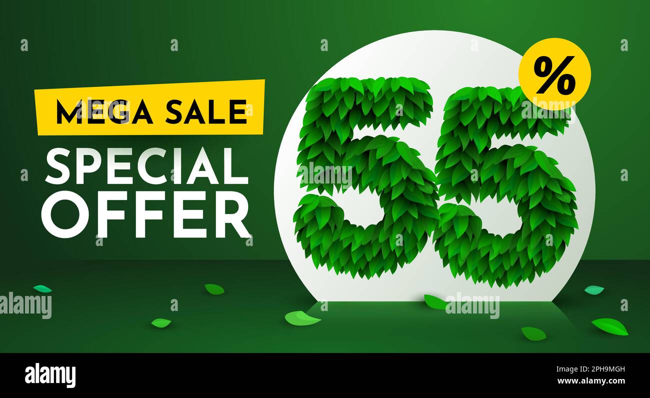 55 percent Off. Discount creative composition. Sale brochure with font ...