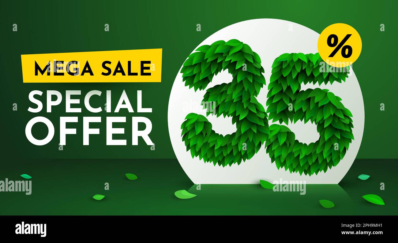35 percent Off. Discount creative composition. Sale brochure with font ...