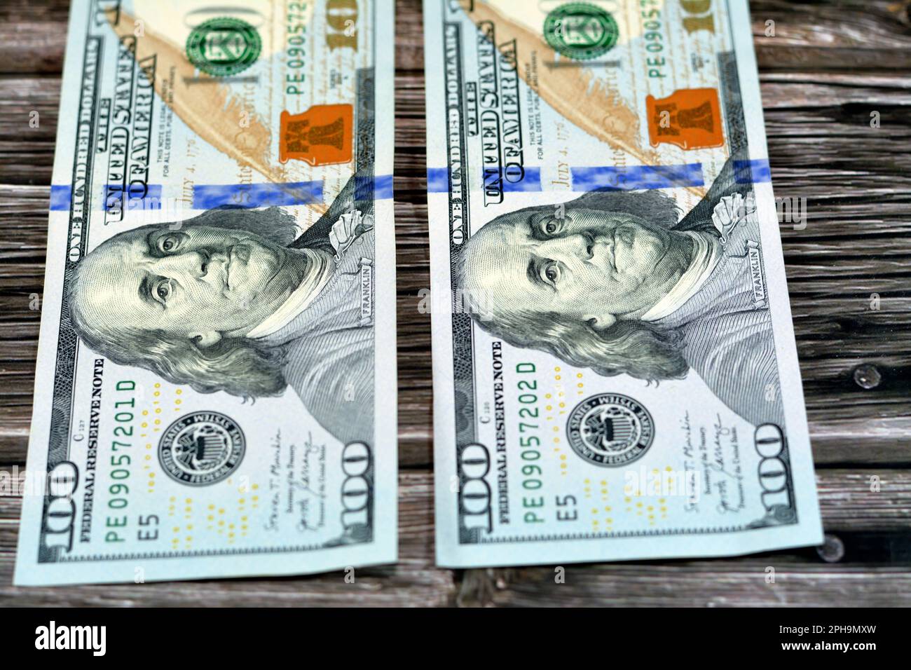 Obverse side of 100 one hundred dollars bill banknote with the portrait ...