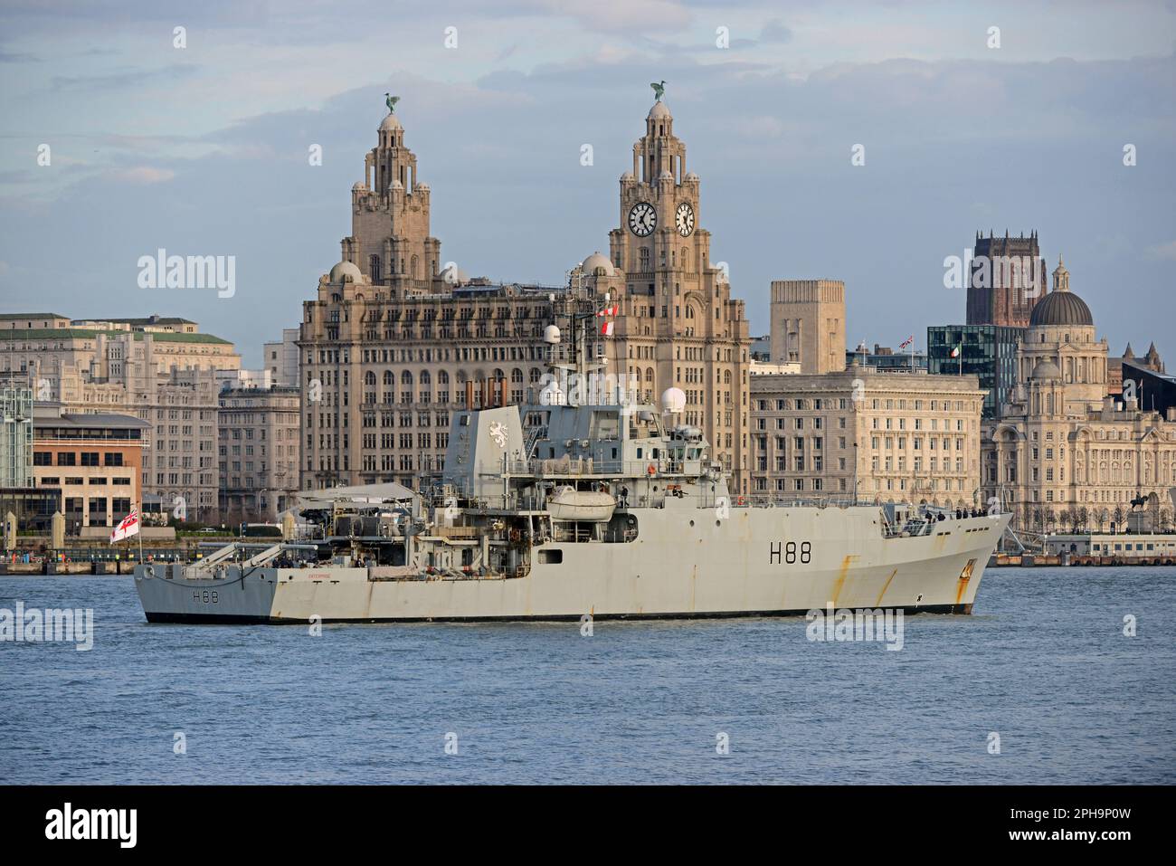 HMS ENTERPRISE arriving off the Pier Head in the RIVER MERSEY bound for ...