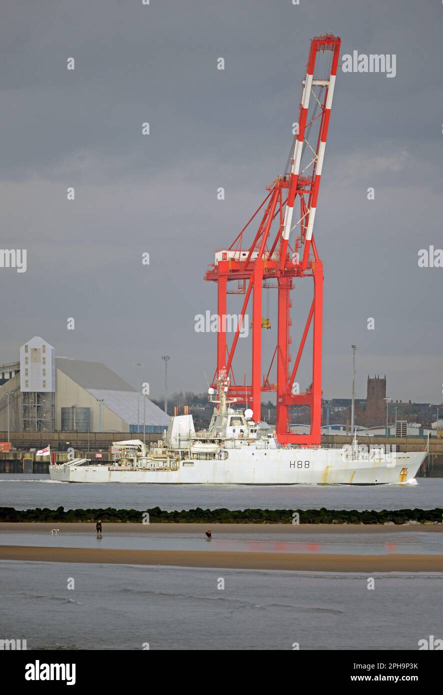 HMS ENTERPRISE passing FORT PERCH ROCK, New Brighton, at the mouth of ...