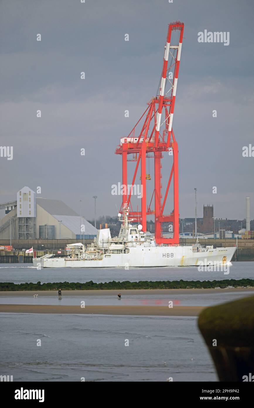 HMS ENTERPRISE passing FORT PERCH ROCK, New Brighton, at the mouth of ...