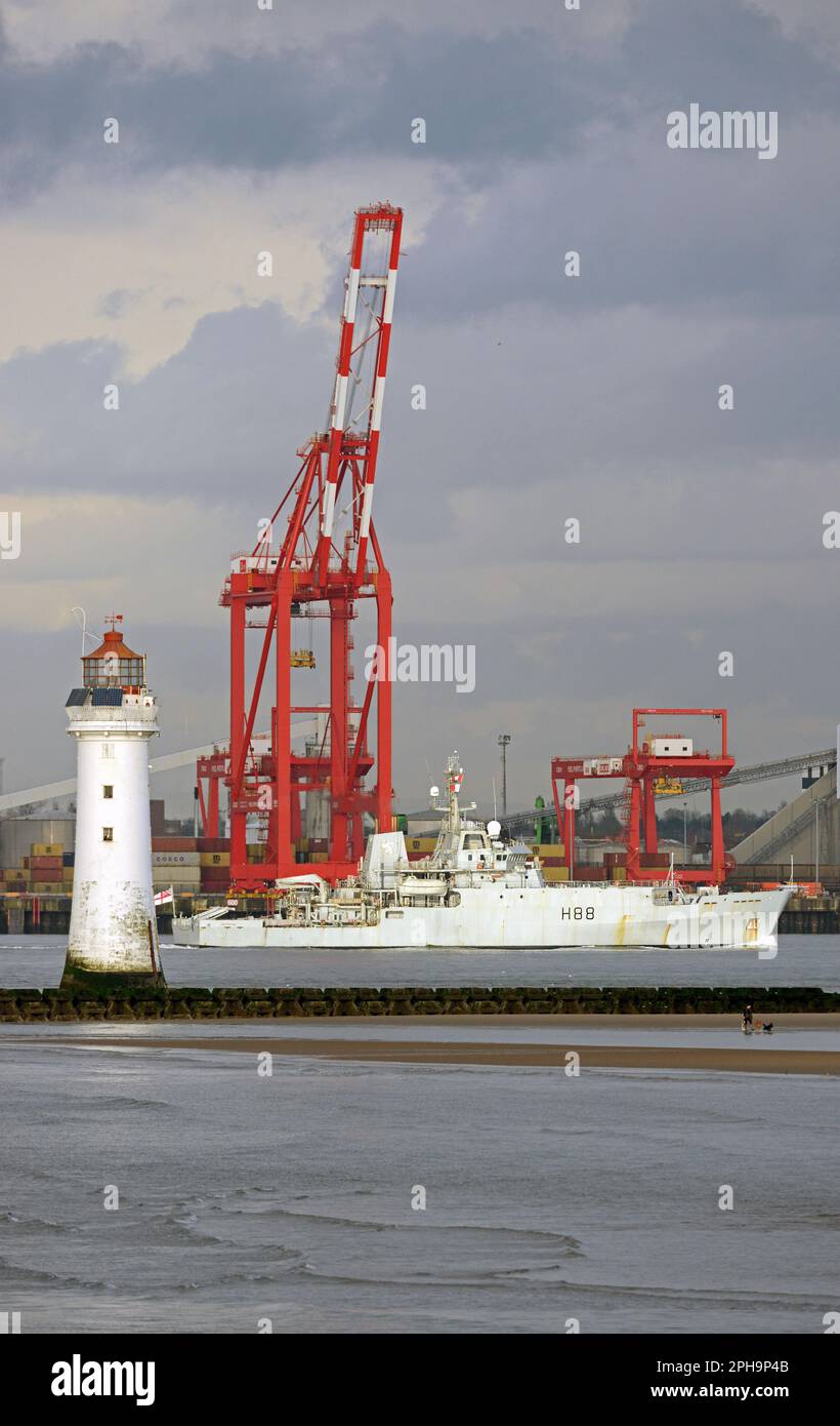 HMS ENTERPRISE passing FORT PERCH ROCK, New Brighton, at the mouth of ...