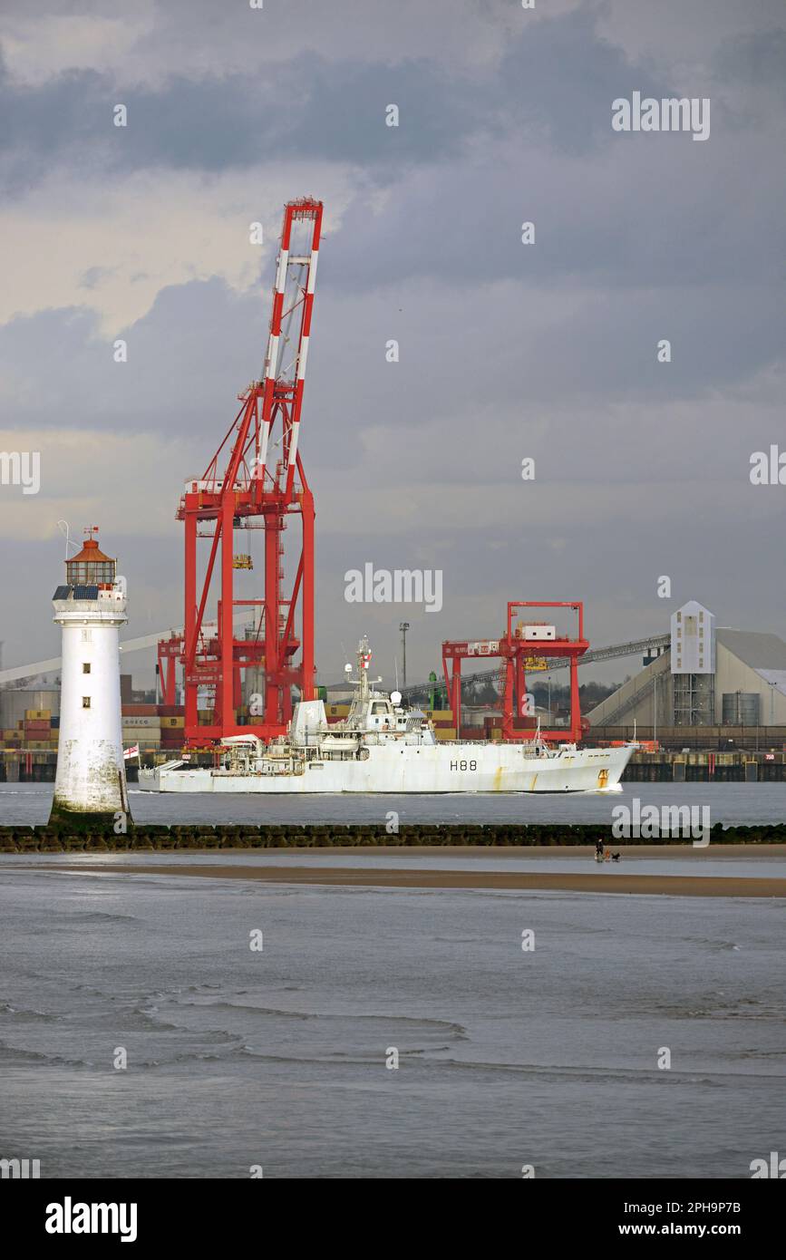 HMS ENTERPRISE passing FORT PERCH ROCK, New Brighton, at the mouth of ...