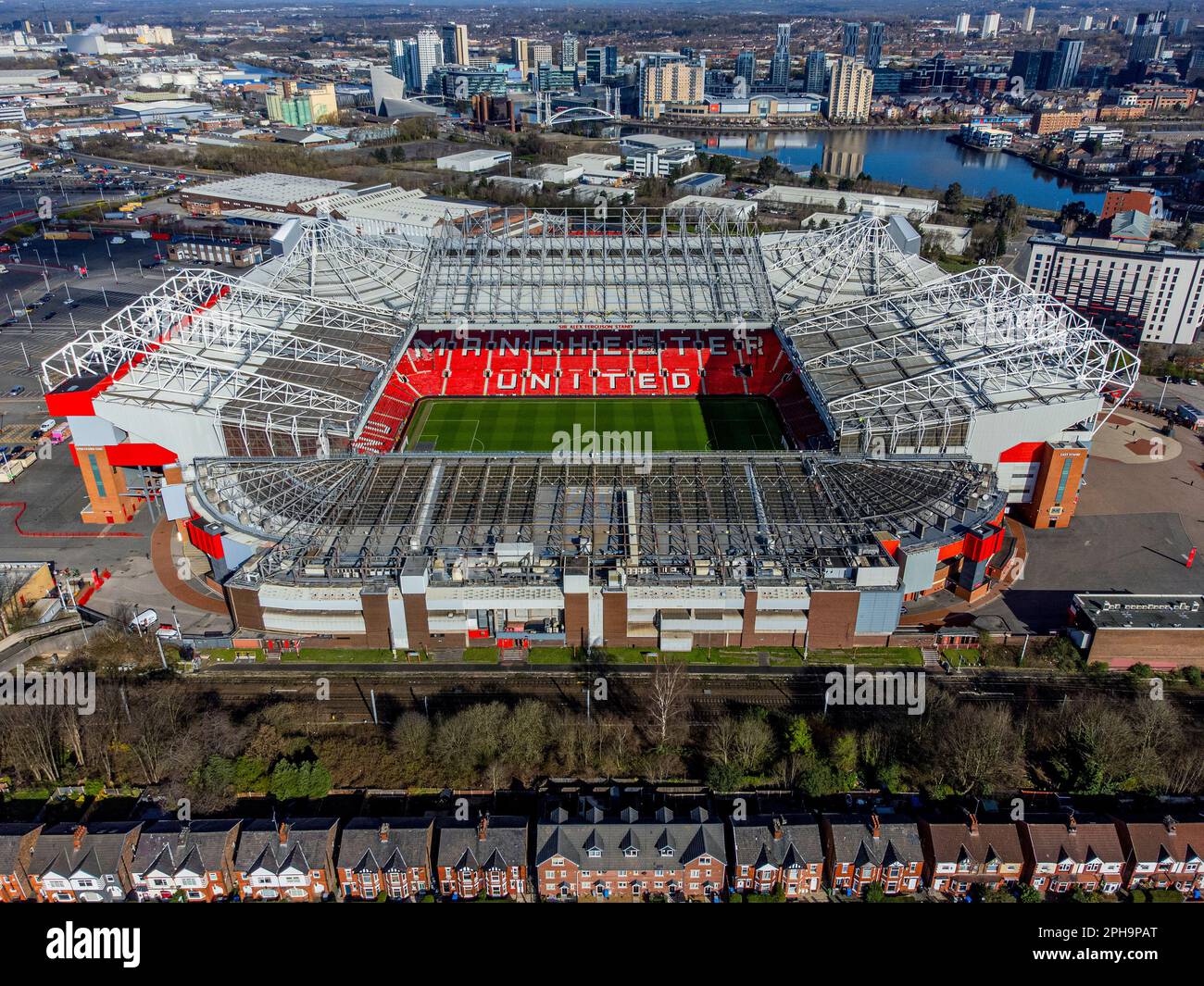 A general aerial view of Old Trafford stadium, home of Manchester ...