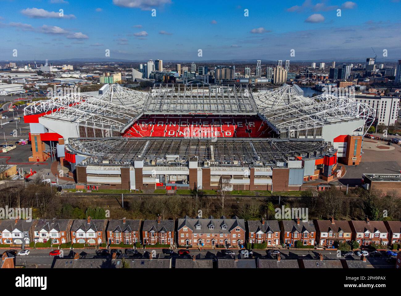 A general aerial view of Old Trafford stadium, home of Manchester ...